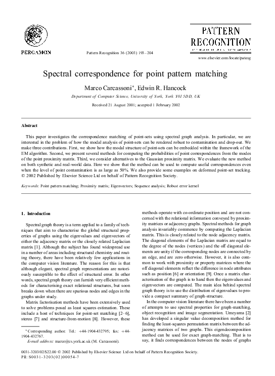 (PDF) Spectral correspondence for point pattern matching