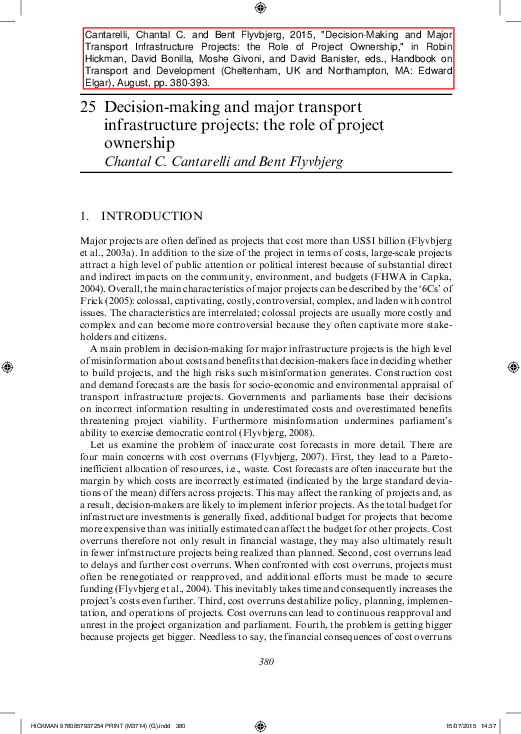 (PDF) Decision making and major transport infrastructure projects: the ...