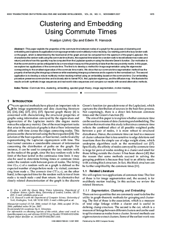 (PDF) Clustering and embedding using commute times