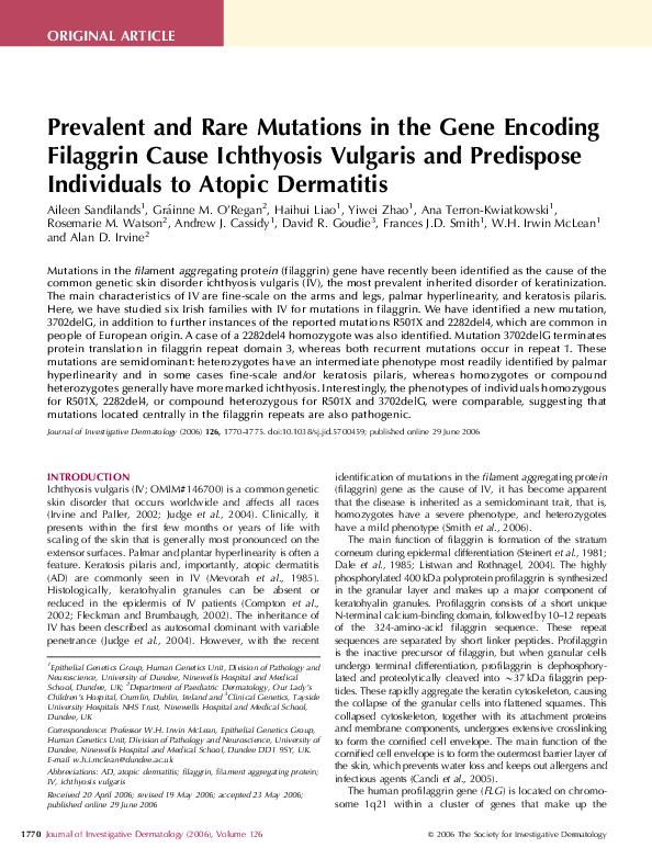 (PDF) Prevalent and Rare Mutations in the Gene Encoding Filaggrin Cause Ichthyosis Vulgaris and ...