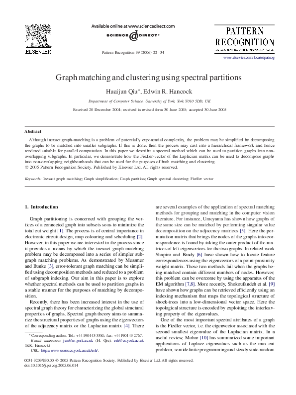 Pdf Graph Matching And Clustering Using Spectral Partitions Edwin Hancock 