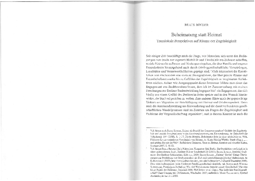 (PDF) Beate Binder (2010): Beheimatung statt Heimat: Translokale ...