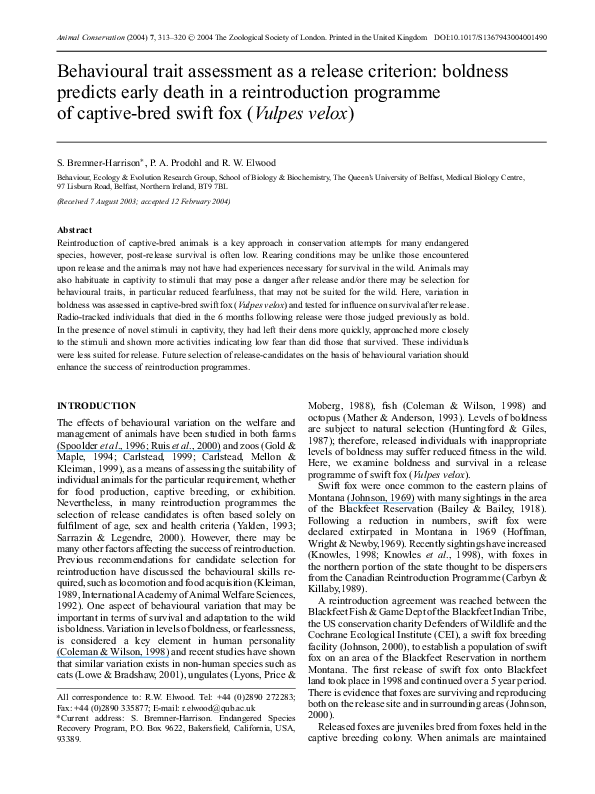 (PDF) Behavioural trait assessment as a release criterion: boldness ...