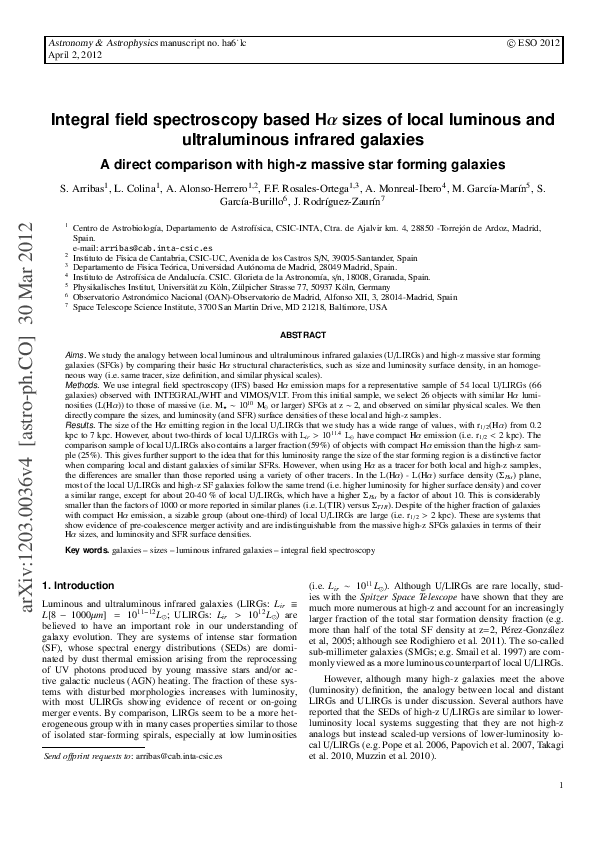 (PDF) Integral field spectroscopy based H α sizes of local luminous and ...