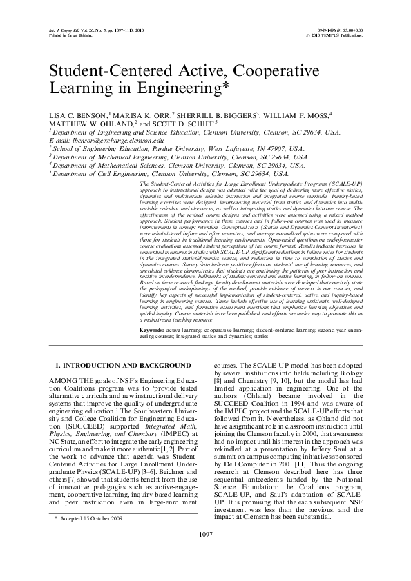 (PDF) Student-Centered Active, Cooperative Learning in Engineering