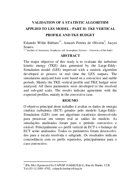 Pdf Validation Of A Statistic Algorithm Applied To Les Model Part Ii 0728