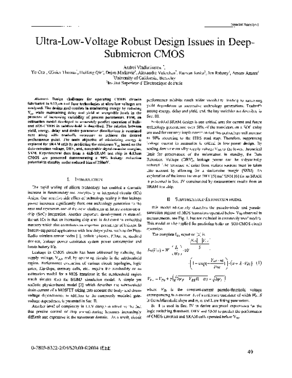 (PDF) Ultra-low-voltage robust design issues in deep-submicron CMOS