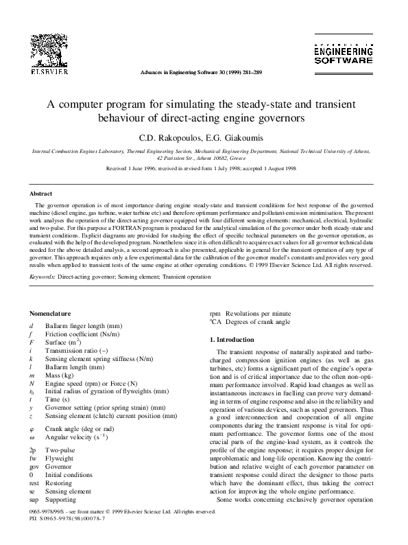 Pdf A Computer Program For Simulating The Steady State And Transient Behaviour Of Direct