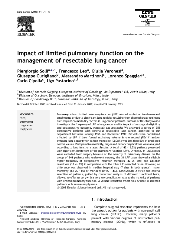 (PDF) Impact of limited pulmonary function on the management of ...