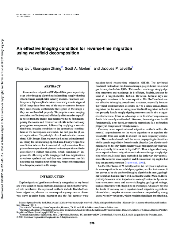 Pdf An Effective Imaging Condition For Reverse Time Migration Using