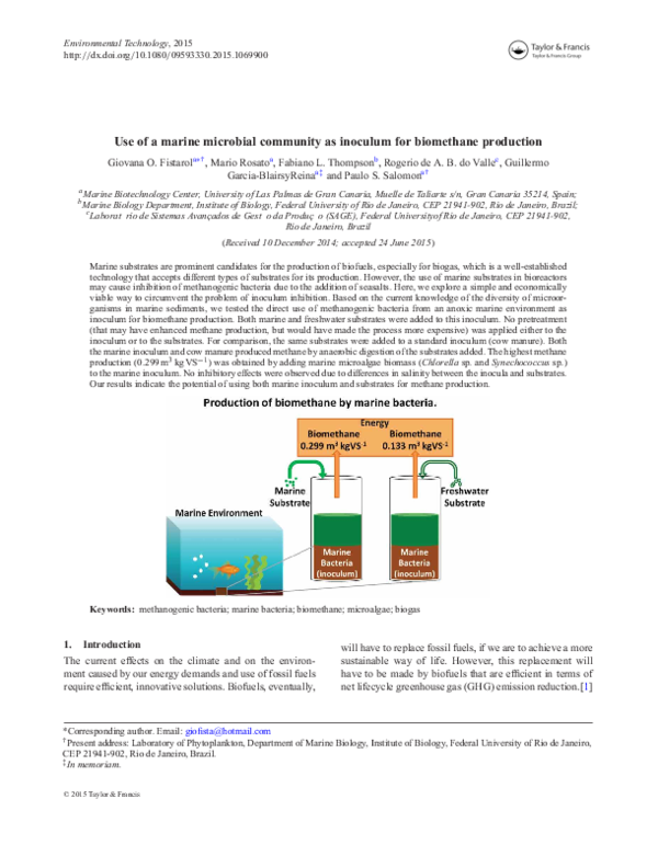 (PDF) Use of a Marine Microbial Community as Inoculum for Biomethane ...