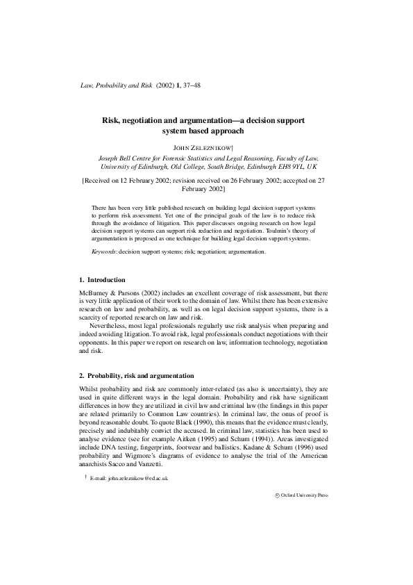 (PDF) Risk, negotiation and argumentation--a decision support system ...
