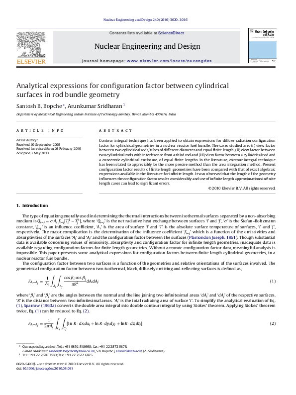 Pdf Analytical Expressions For Configuration Factor Between