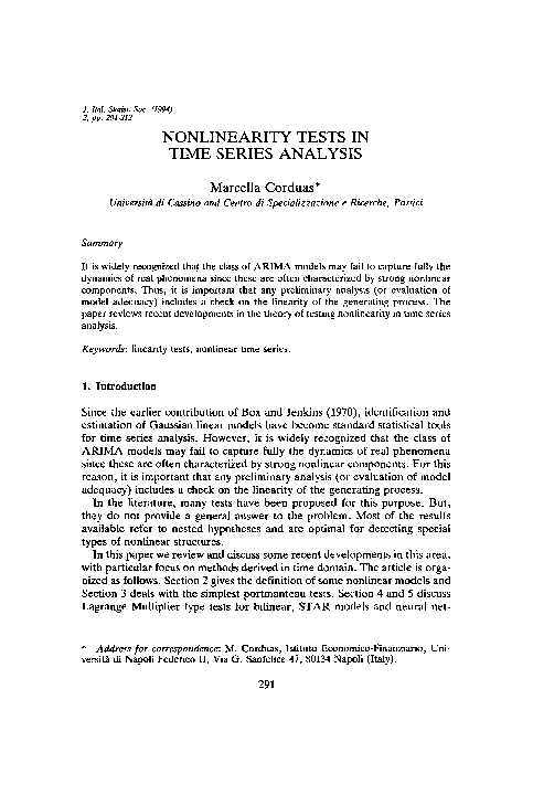 Pdf Nonlinearity Tests In Time Series Analysis