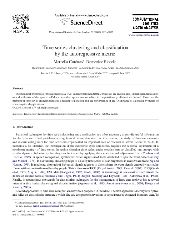 Pdf Time Series Clustering And Classification By The Autoregressive