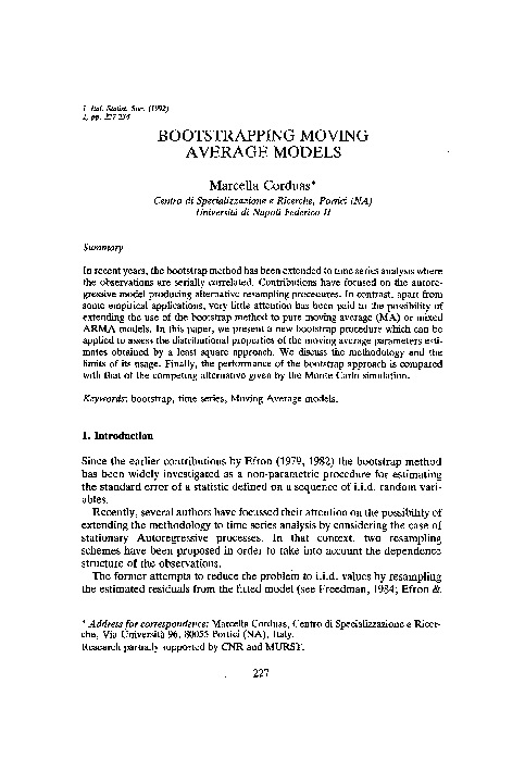 (PDF) Bootstrapping moving average models