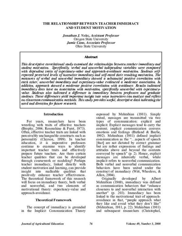 (PDF) The Relationship Between Teacher Immediacy and Student Motivation