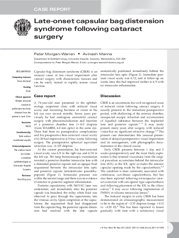 (PDF) Late-onset capsular bag distension syndrome following cataract ...
