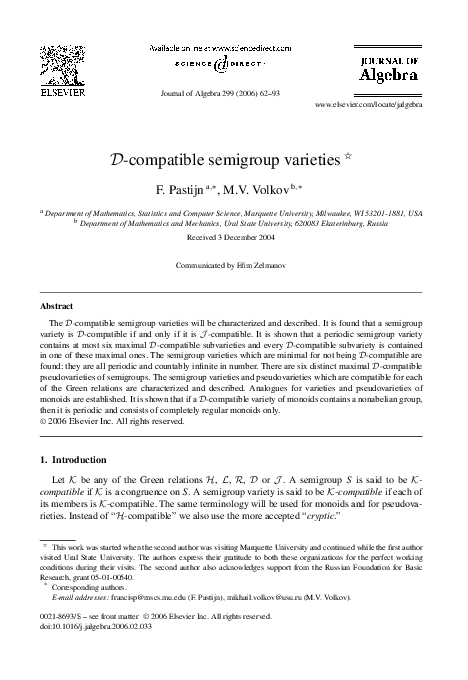 (PDF) D-compatible semigroup varieties