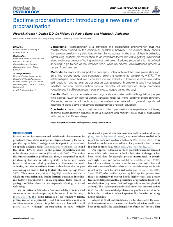 (PDF) Bedtime procrastination: introducing a new area of procrastination