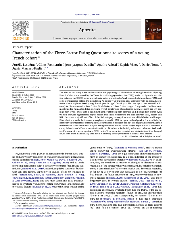 (PDF) Characterization of the Three-Factor Eating Questionnaire scores ...