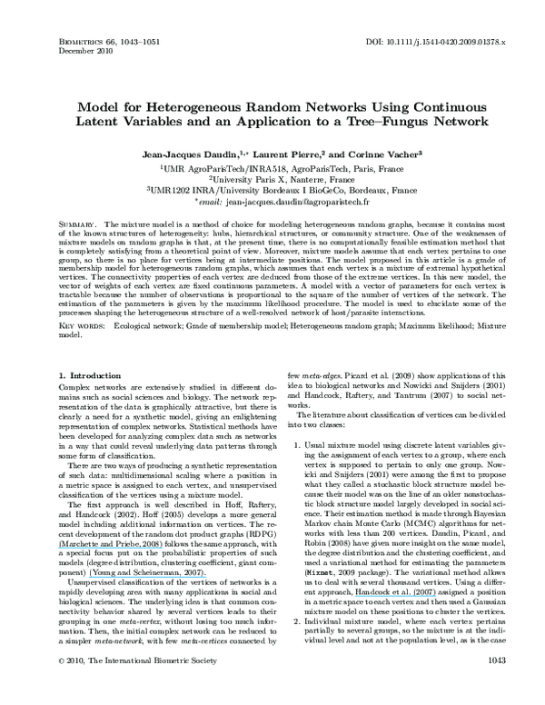 (PDF) Model for Heterogeneous Random Networks Using Continuous Latent Variables and an ...