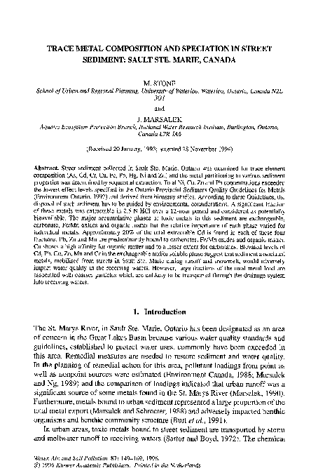 (PDF) Trace metal composition and speciation in street sediment: Sault Ste. Marie, Canada