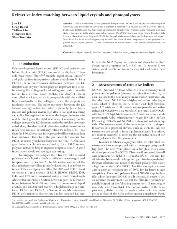 (PDF) Refractive-index matching between liquid crystals and photopolymers