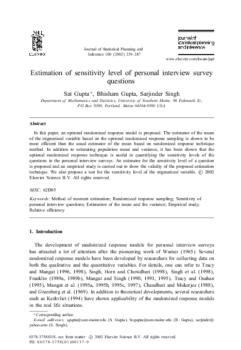 (PDF) Estimation of sensitivity level of personal interview survey ...