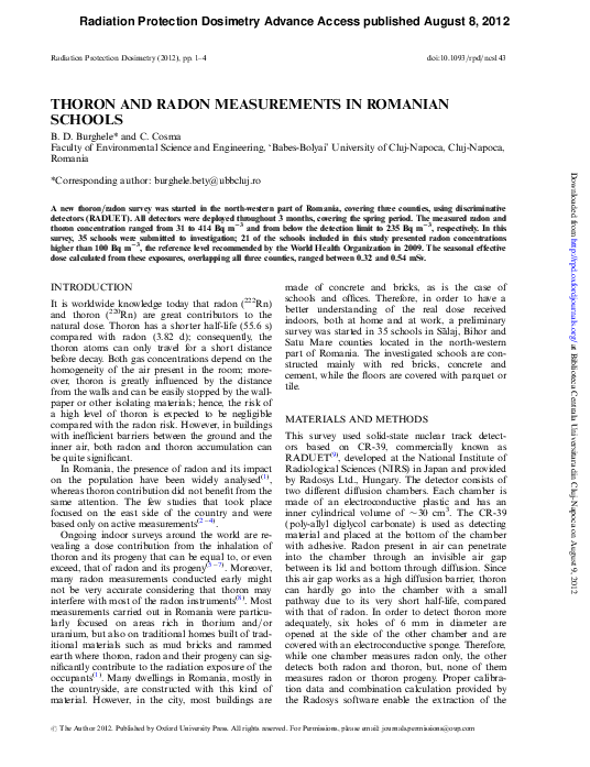 (PDF) Thoron and radon measurements in Romanian schools