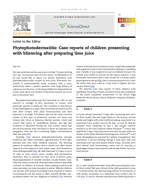 (PDF) Phytophotodermatitis: Case reports of children presenting with ...