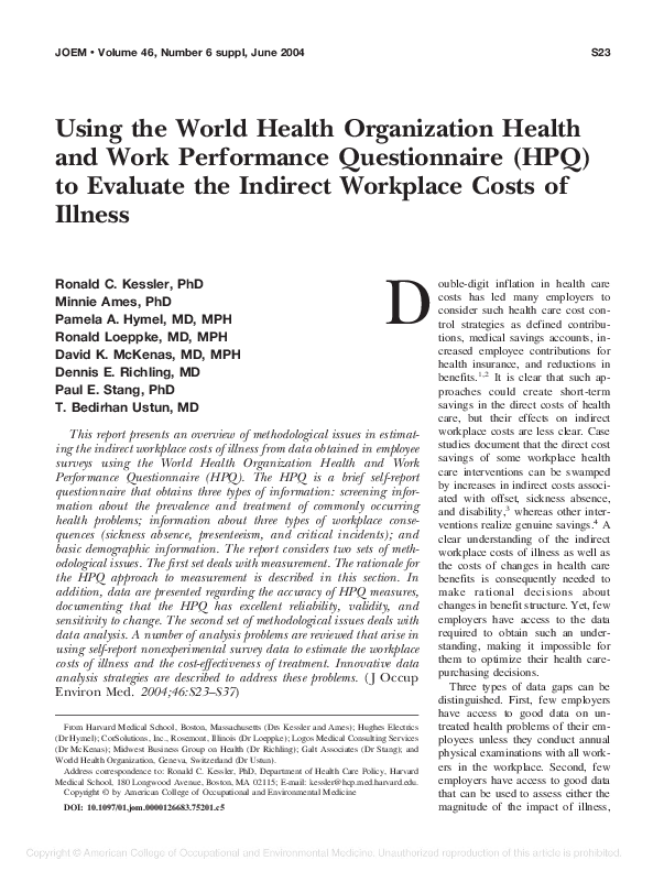 (PDF) Using the World Health Organization Health and Work Performance ...