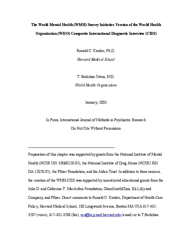 (PDF) The World Mental Health (WMH) Survey Initiative version of the ...