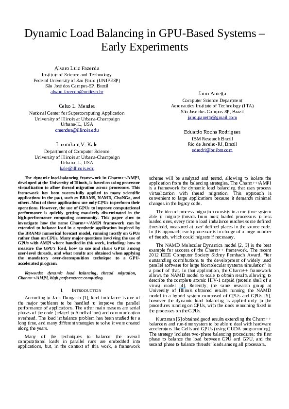 Pdf Dynamic Load Balancing In Gpu Based Systems Early Experiments