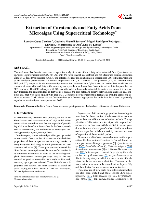 (PDF) Extraction of carotenoids and chlorophyll from microalgae with ...