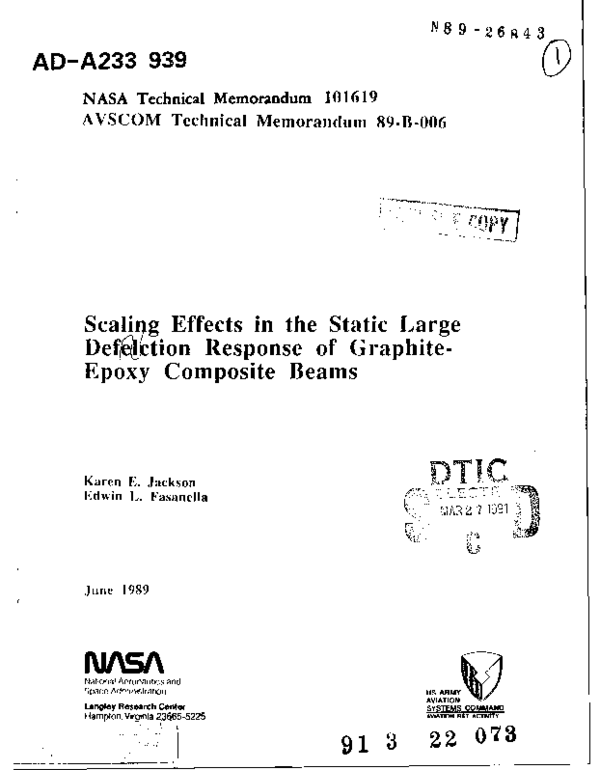 Pdf Scaling Effects In The Static Large Deflection Response Of Graphite Epoxy Composite Beams