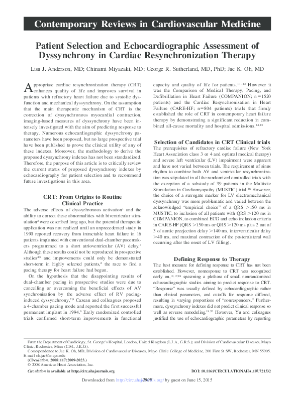 (PDF) Patient Selection and Echocardiographic Assessment of ...