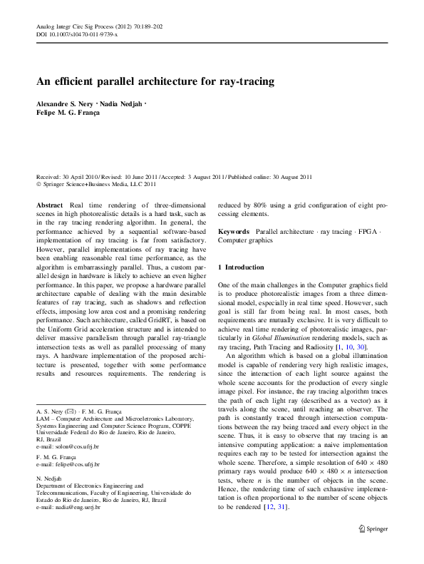 Pdf An Efficient Parallel Architecture For Ray Tracing Felipe Mg França
