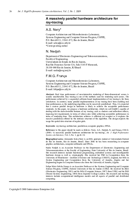 Pdf A Massively Parallel Hardware Architecture For Ray Tracing A Massively Parallel Hardware
