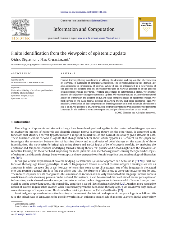 (PDF) Finite identification from the viewpoint of epistemic update