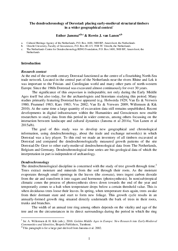 (PDF) Jansma, E. & R.J. van Lanen, 2015: The dendrochronology of ...
