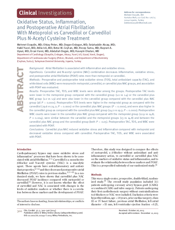 (PDF) Oxidative Status, Inflammation, and Postoperative Atrial ...