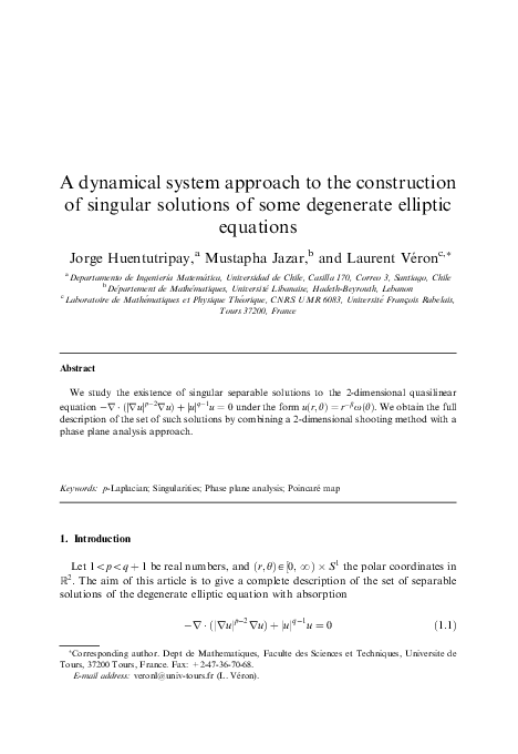 Pdf A Dynamical System Approach To The Construction Of Singular Solutions Of Some Degenerate