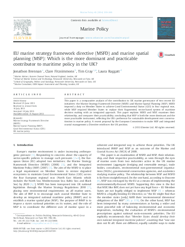 (PDF) EU marine strategy framework directive (MSFD) and marine spatial ...