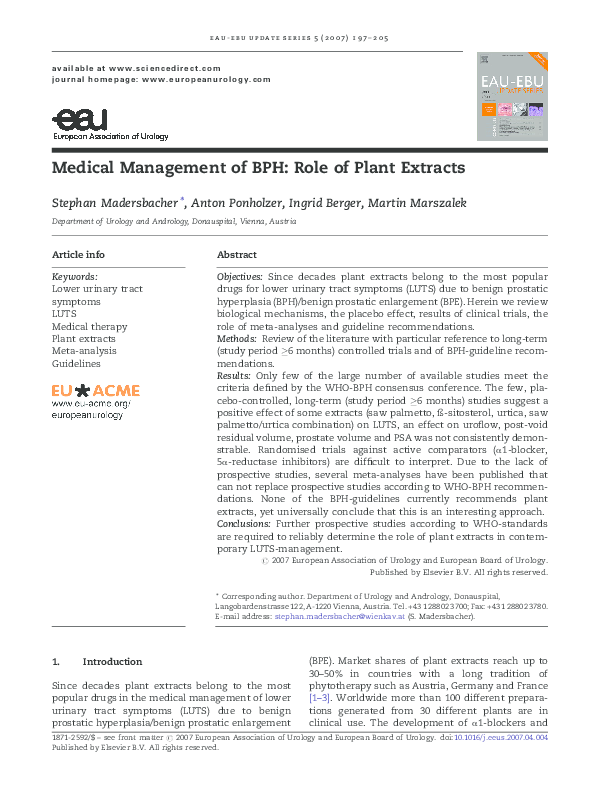 (PDF) Medical Management of BPH: Role of Plant Extracts