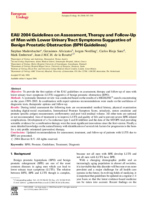 (PDF) EAU 2004 guidelines on assessment, therapy and follow-up of men ...
