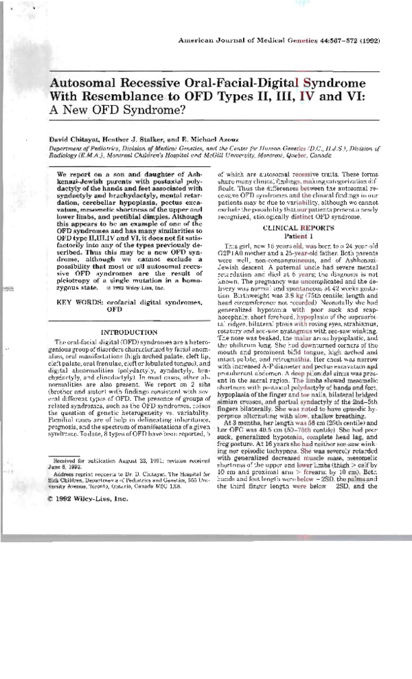 (PDF) Autosomal recessive oral-facial-digital syndrome with resemblance ...