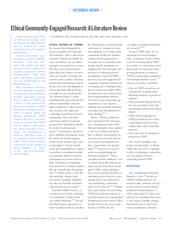 (PDF) Ethical Community-Engaged Research: A Literature Review