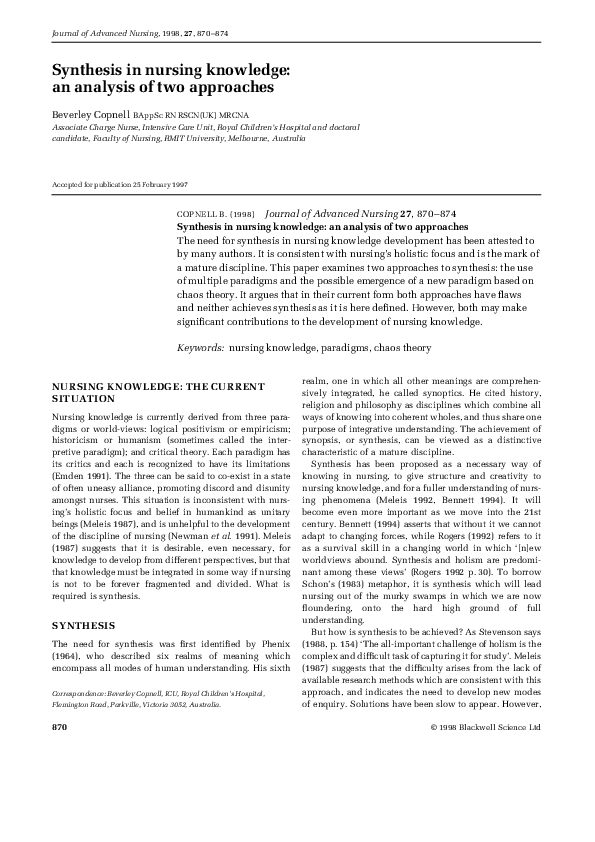 (PDF) Synthesis in nursing knowledge: an analysis of two approaches