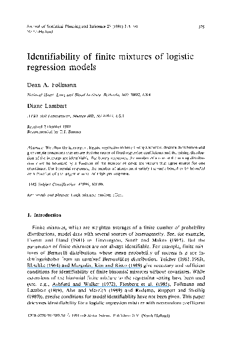 Pdf Identifiability Of Finite Mixtures Of Logistic Regression Models